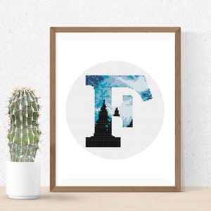 F Monogram Cross Stitch Pattern , Alphabet Initial Letter Cross Stitch ...