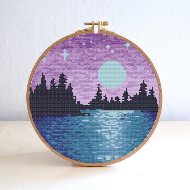 Nature Cross Stitch Pattern Set of Five, Easy Trees Landscape ...