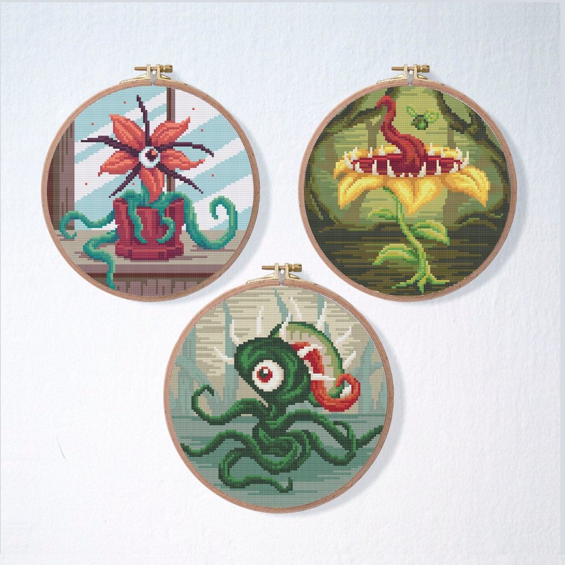 Flower Monsters Cross Stitch Pattern Set Gothic Flower Cross - Etsy