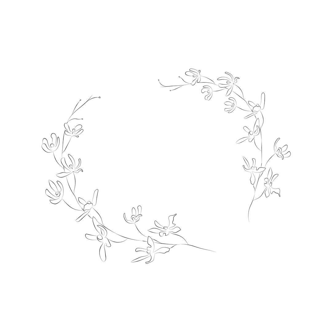 Line Drawing Botanical Wreath 19. Hand Drawn Flower Arrangement. Floral ...