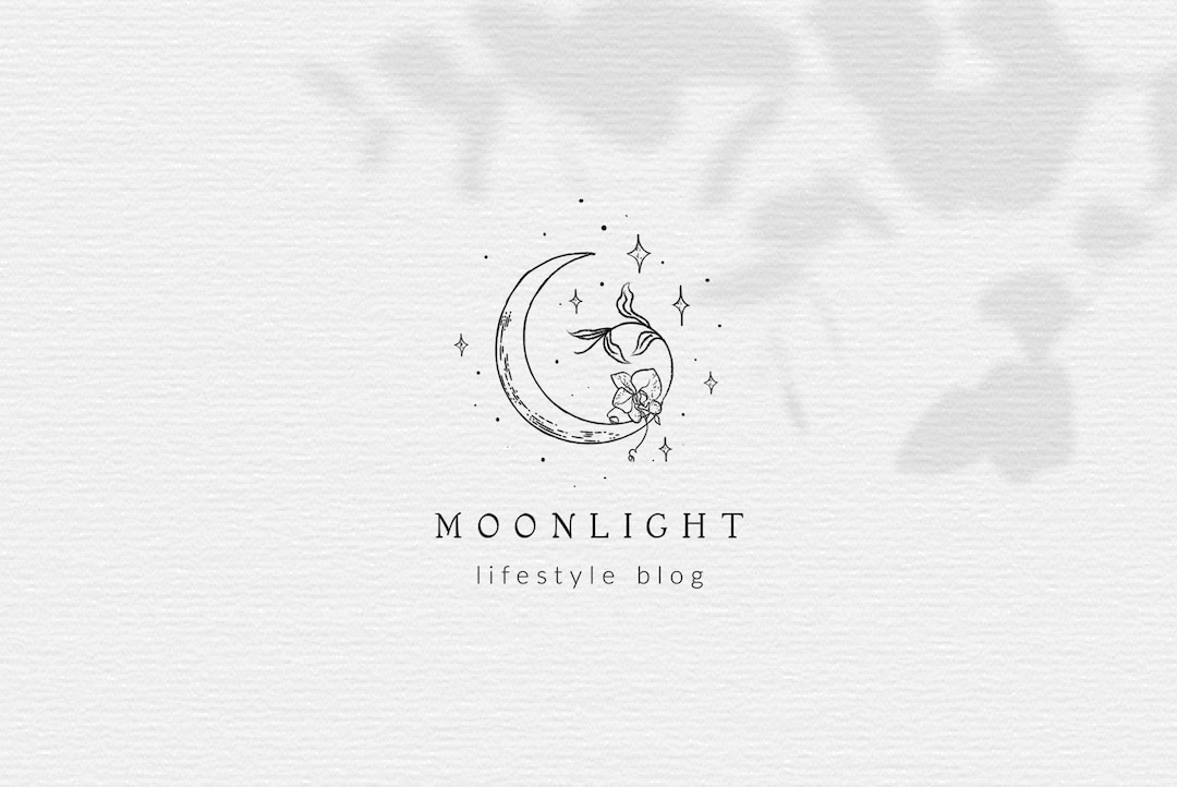 Premade Moon Brand Logo Design for Blog or Small Business, Line Art ...