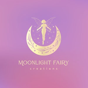 Fairy Logo, Golden Celestial Faerie Moon Premade Brand Logo Design ...