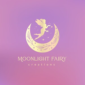 Fairy Logo, Golden Celestial Faerie Moon Premade Brand Logo Design ...