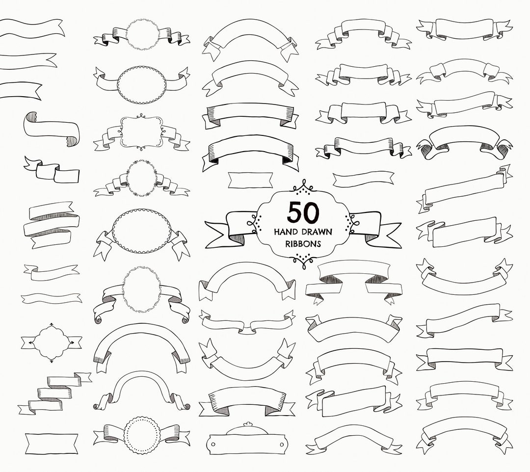 Hand Drawn Rustic Decorative Ribbons, Banners and Frames With Shadows ...