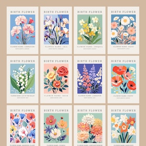 Birth Month Flowers Wall Art Posters + Individual Flower Designs Birth ...