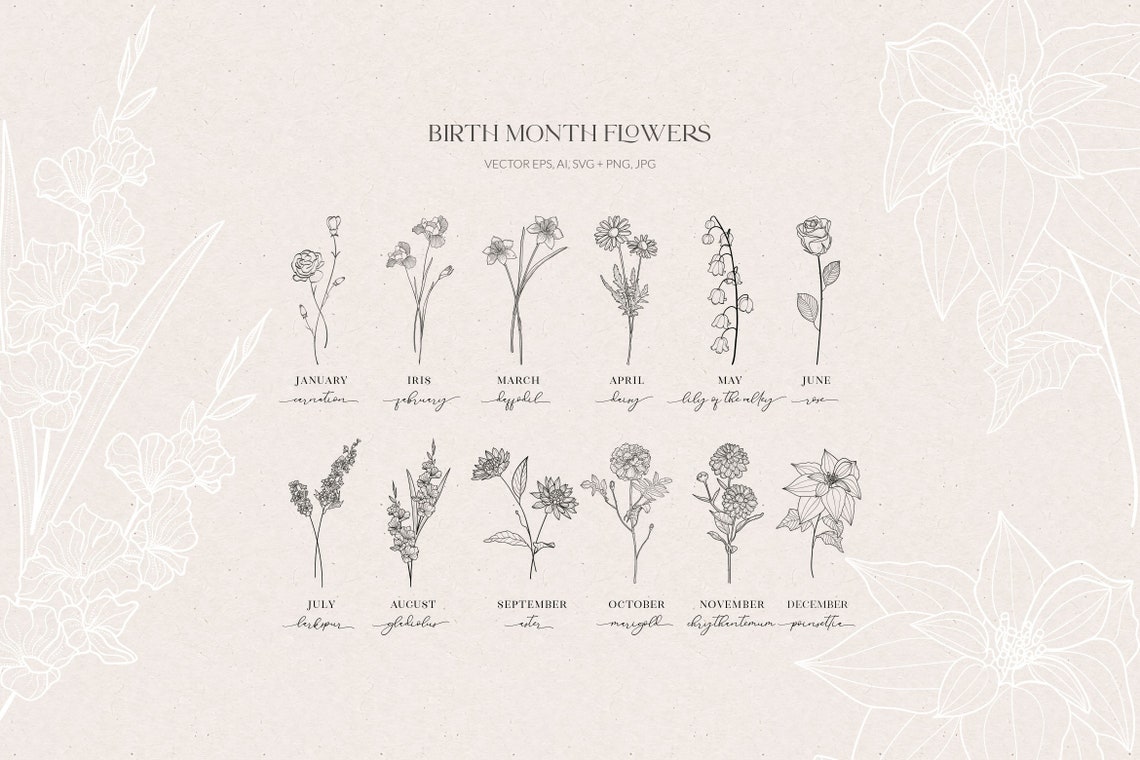 Birth Month Flowers, Canva Flower Designs, Birth Announcement Flowers ...