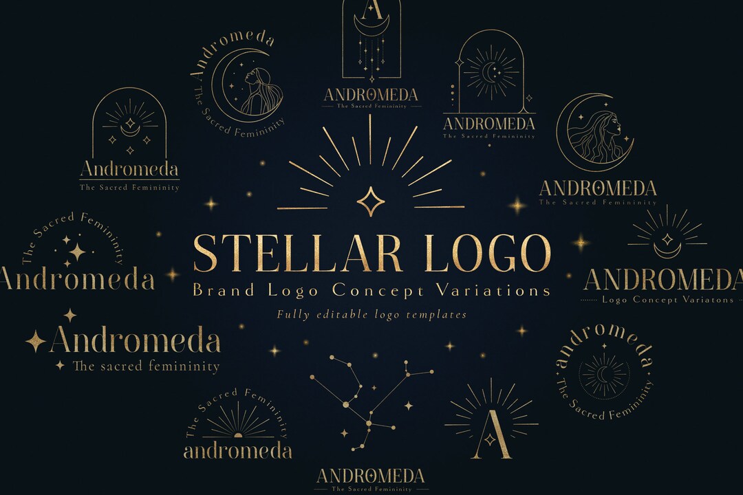 Celestial Logo Templates: Divine Feminine, Mystic Moon Designs (digital ...