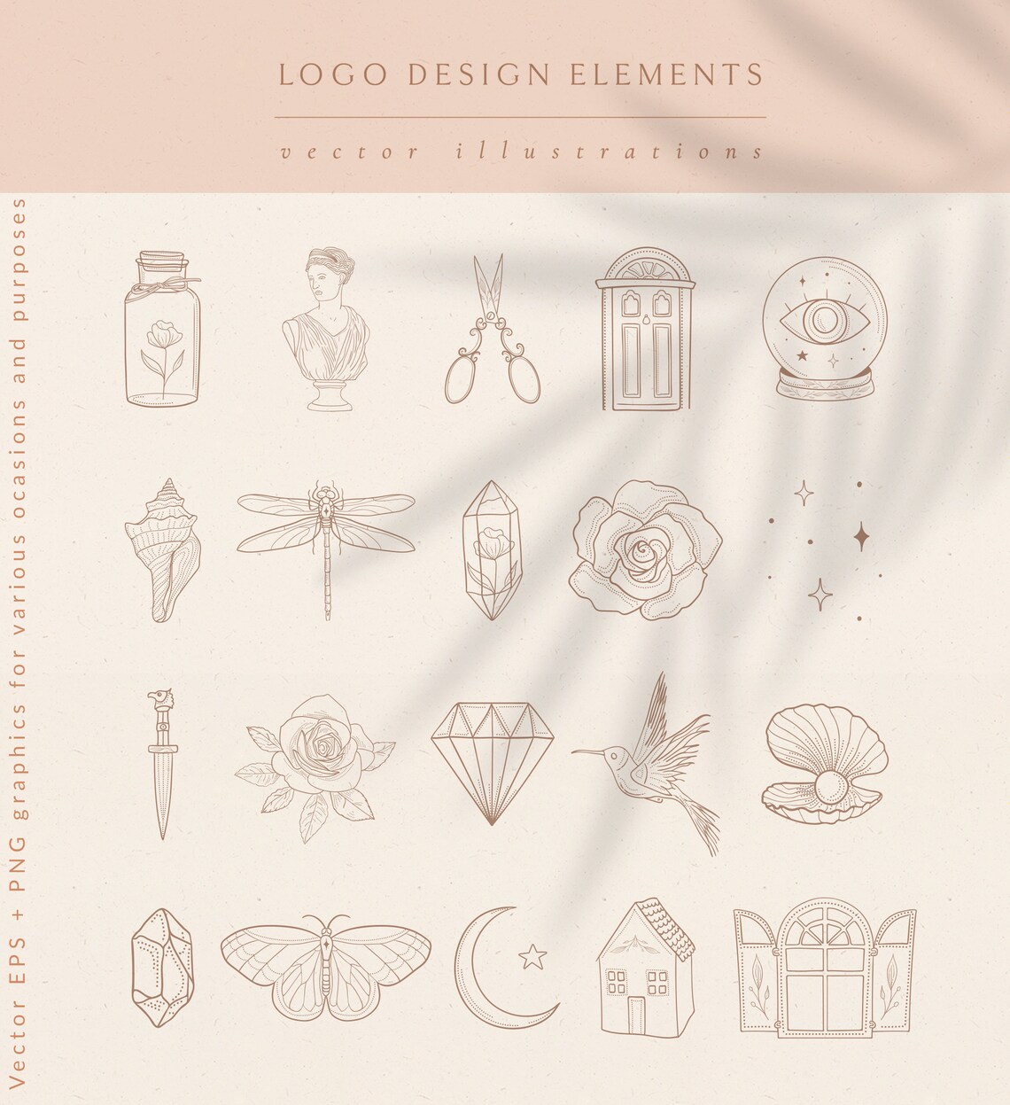Logo Design Elements hand drawn Vector Illustrations for | Etsy