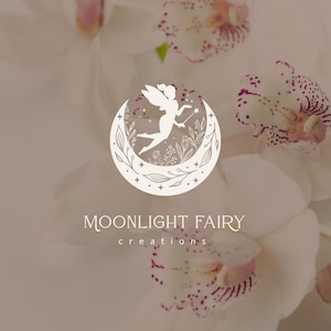 Fairy Logo, Golden Celestial Faerie Moon Premade Brand Logo Design ...
