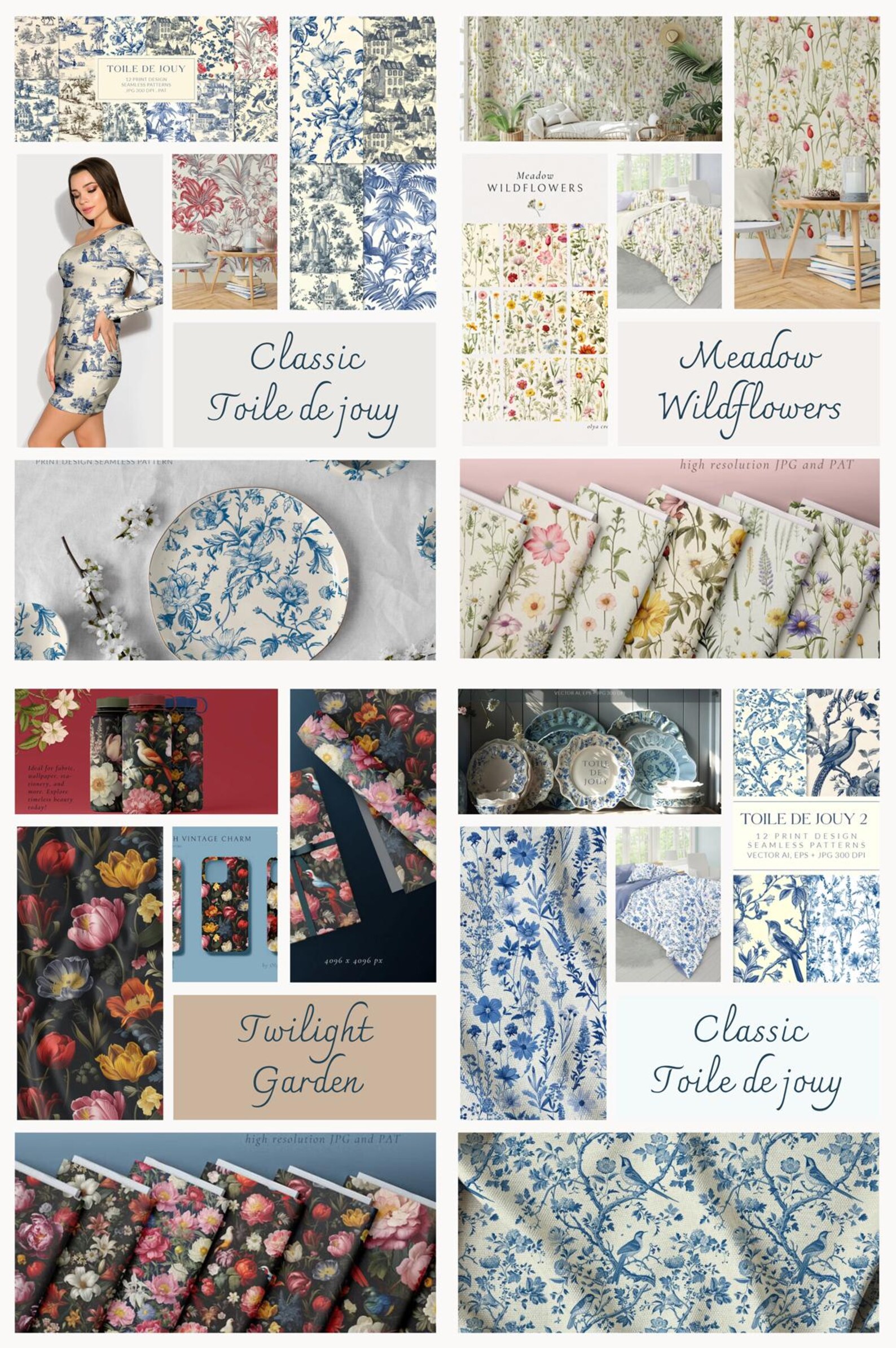 450+ Seamless Patterns Mega Bundle, Toile De Jouy Chinoiseries Indian ...