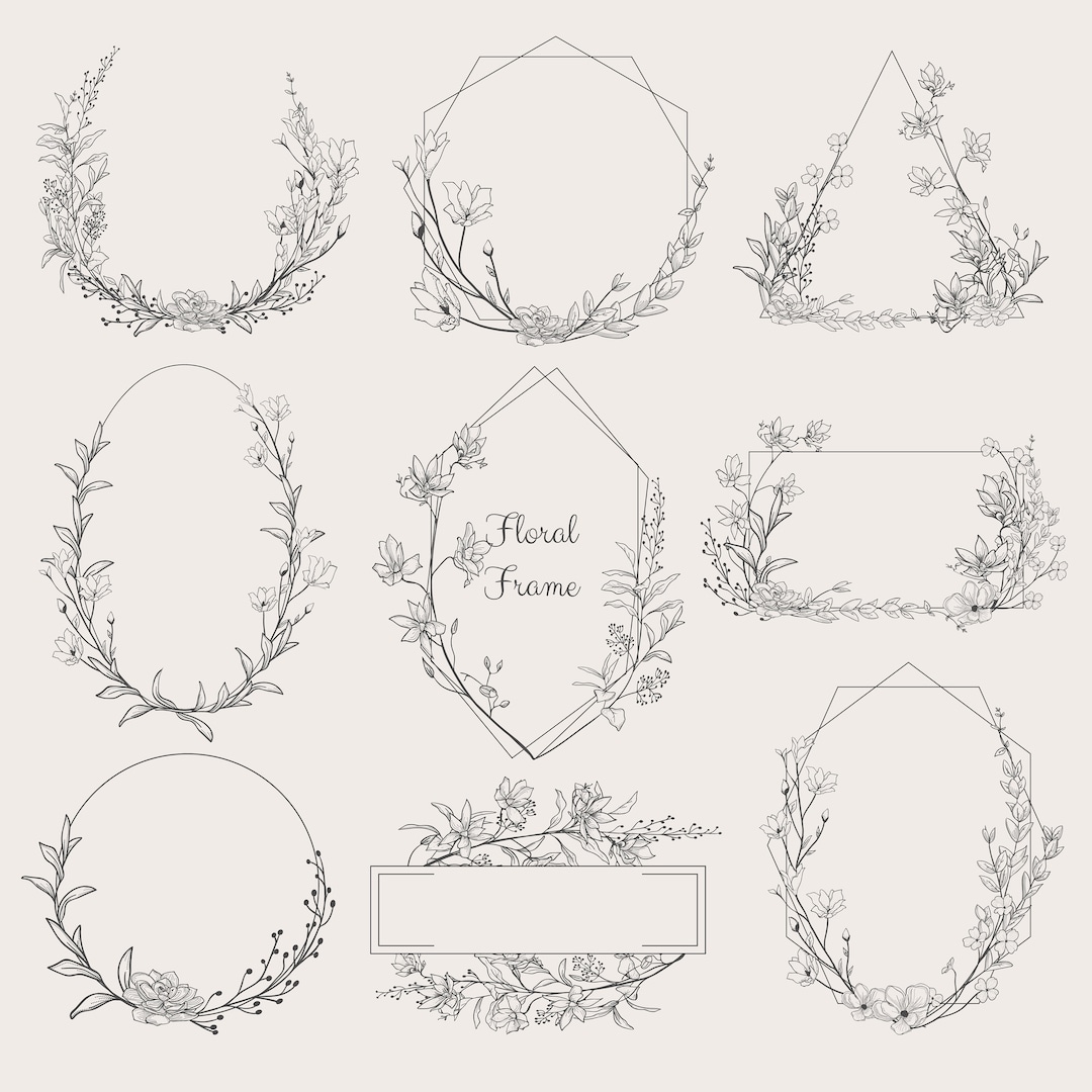 Geometric Vector Floral Frames. Round, Oval, Triangle, Square, Borders ...