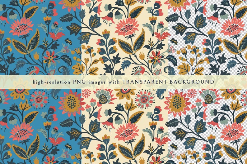 Vector Mystical Mughal Indian Floral Seamless Patterns Kalamkari Art ...