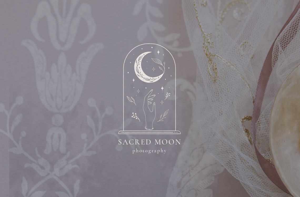 Premade Moon Brand Logo Design for Blog or Small Business, Line Art ...