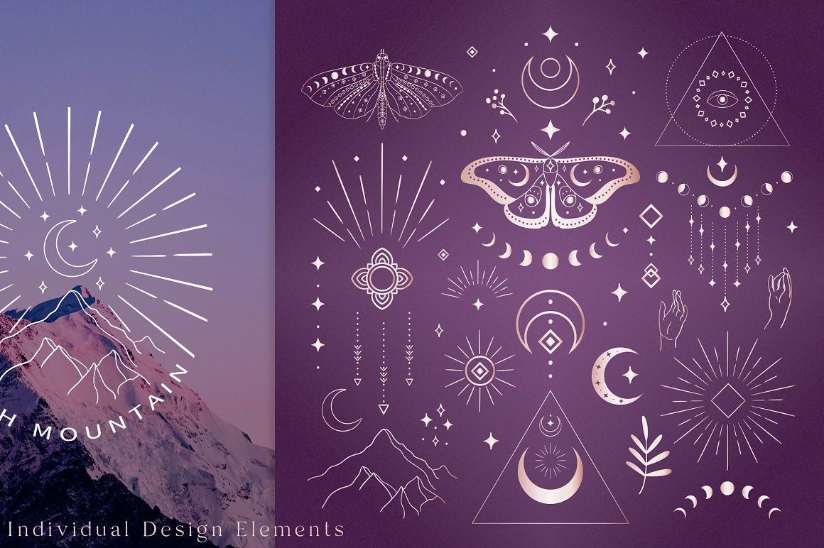 Divine Logo Design Elements. Esoteric Mystic Symbols: Eyes, Stars, Moon ...
