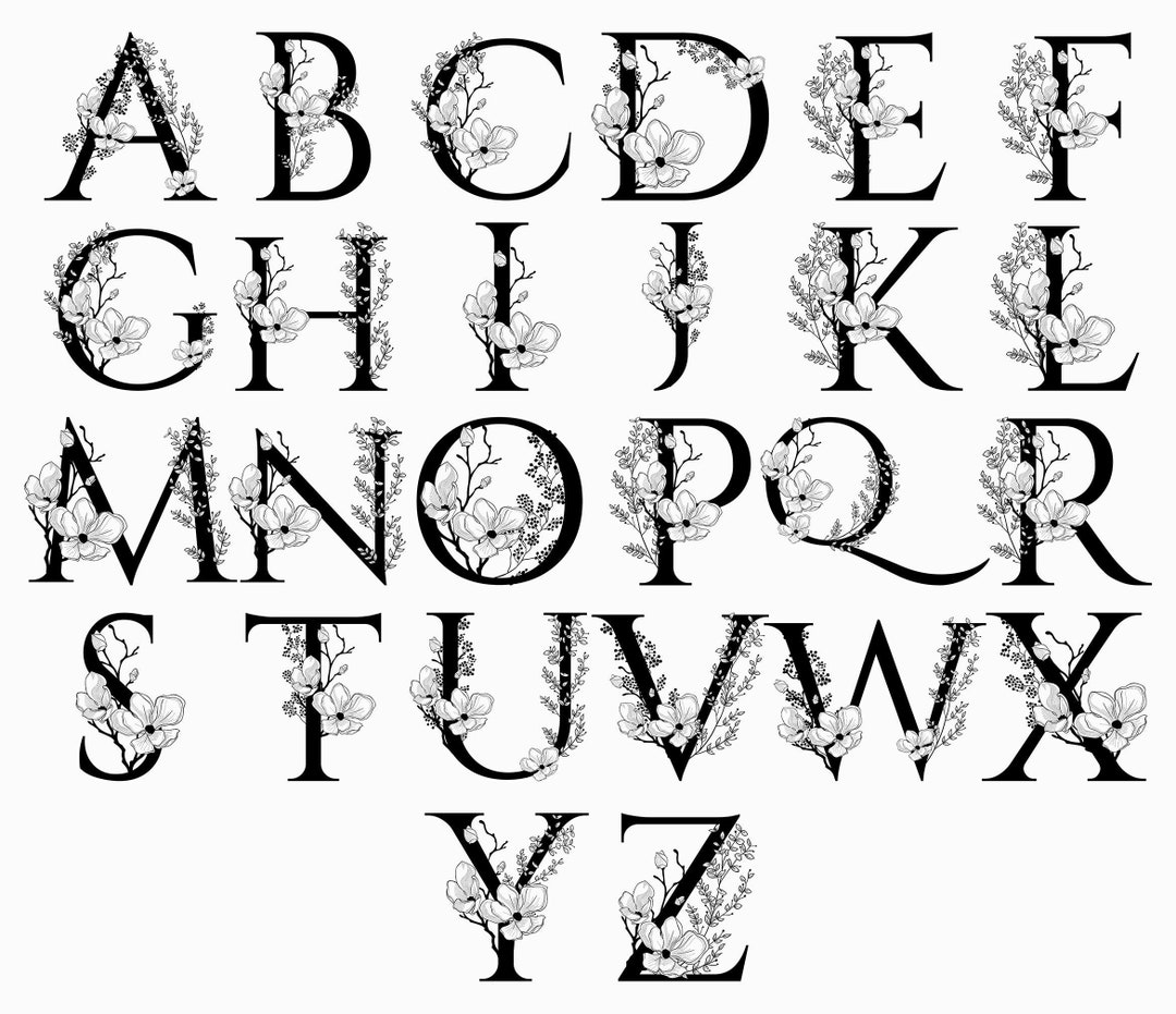 Vector Hand Drawn Floral Alphabet Monograms or Logos. Letters With ...