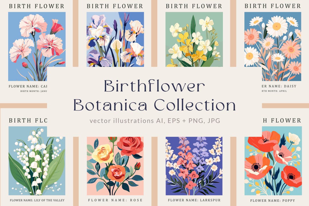 Birth Month Flowers Wall Art Posters + Individual Flower Designs Birth ...