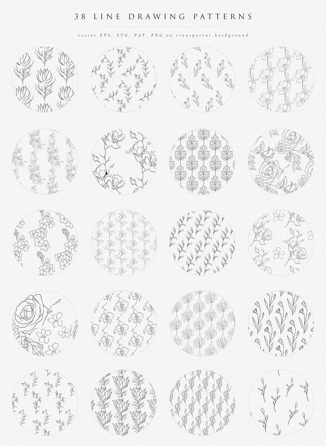 38 Line Drawing Floral Patterns ~ Collection of Elegant Hand Drawn ...