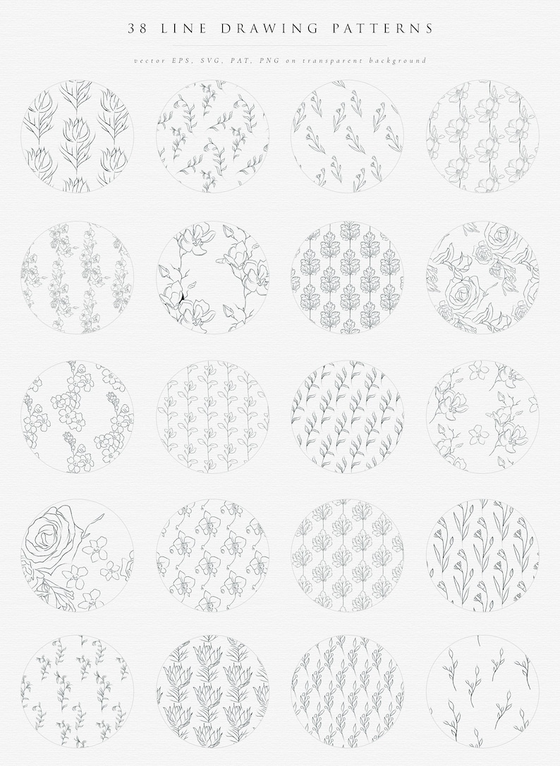 38 Line Drawing Floral Patterns Collection of Elegant Hand - Etsy