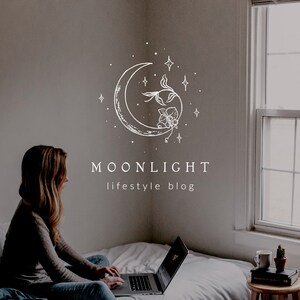 Premade Moon Brand Logo Design for Blog or Small Business, Line Art ...