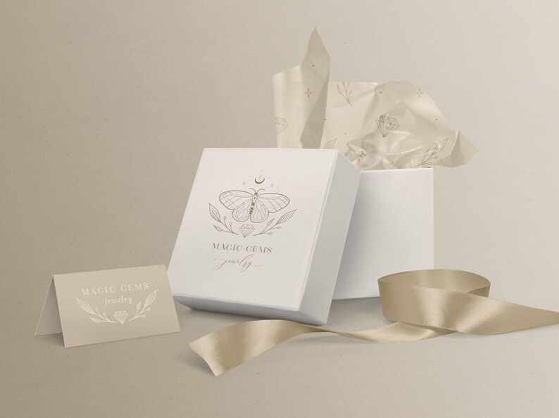 Premade Magic Gems Brand Logo and Packaging Design for Blog or Small ...