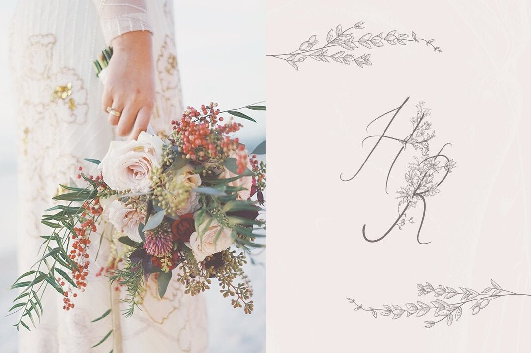 New Very Delicate Collection of Flowered Monograms, Uppercase Alphabet ...