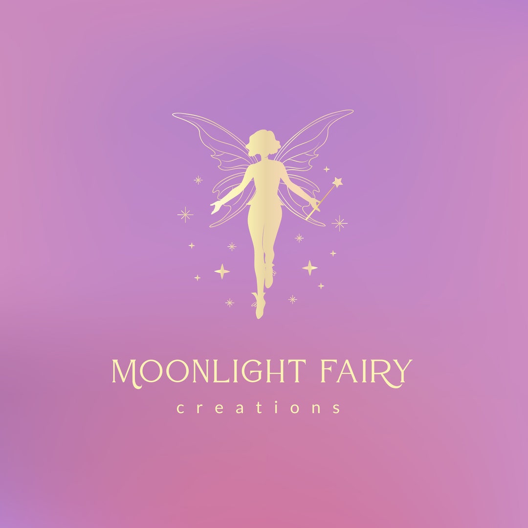 Fairy Logo, Golden Celestial Faerie Moon Premade Brand Logo Design ...