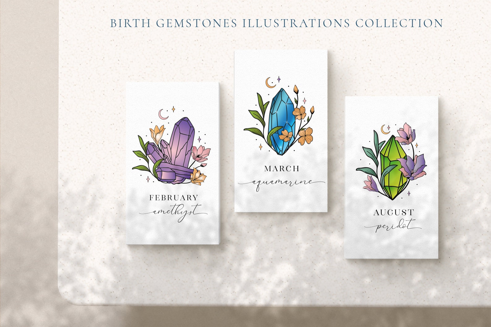 Hand Painted Birthstones Gems Illustration Collection Set of - Etsy