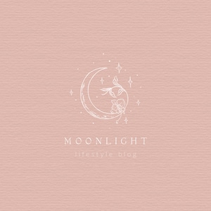 Premade Moon Brand Logo Design for Blog or Small Business, Line Art ...