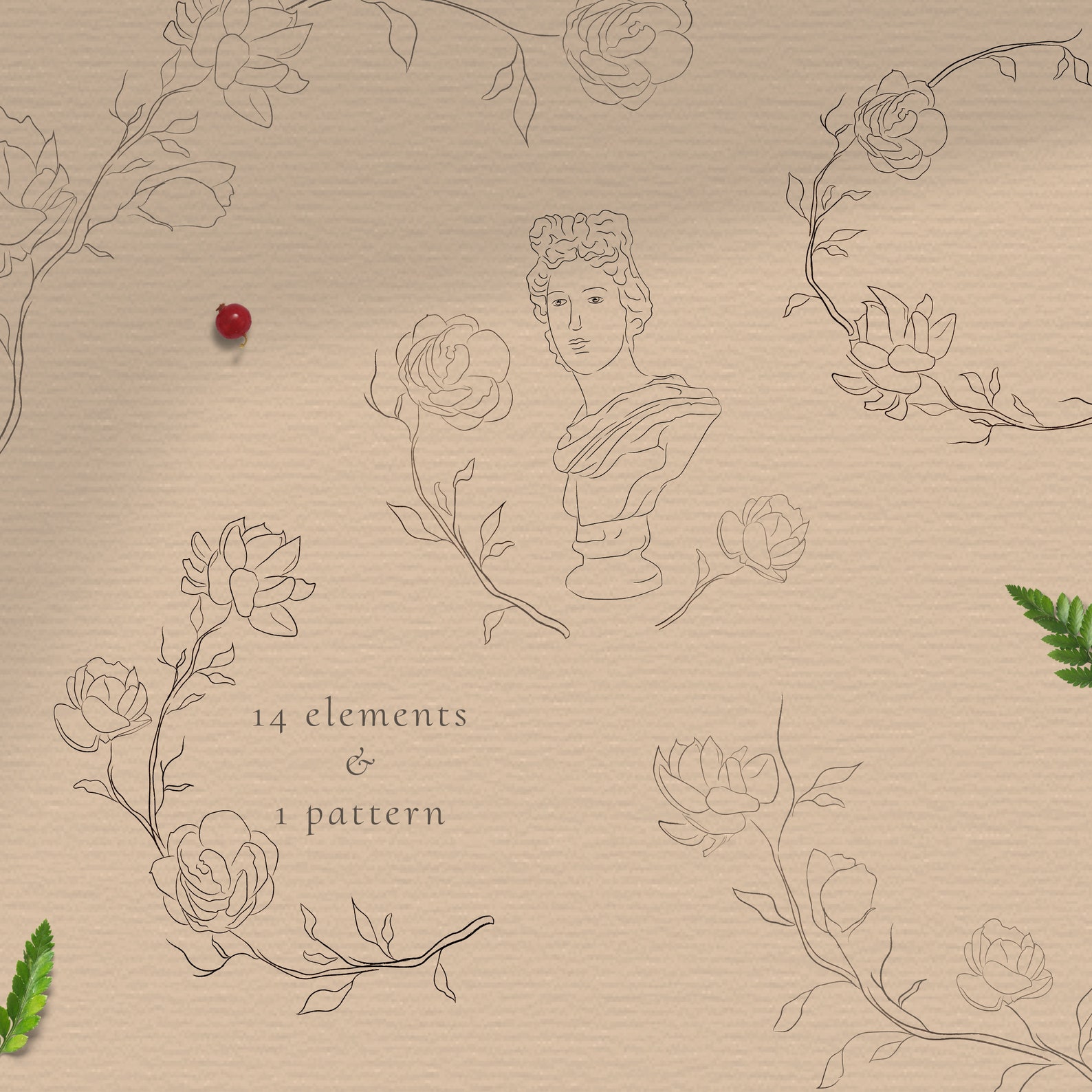 Line Drawing Jasmine Flower Illustrations Floral Decorative Wreaths ...