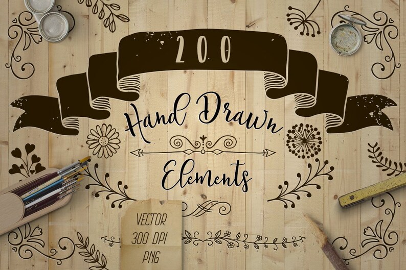 Set of 200 Hand Sketched Rustic Decorative Doodle Design. Individual ...