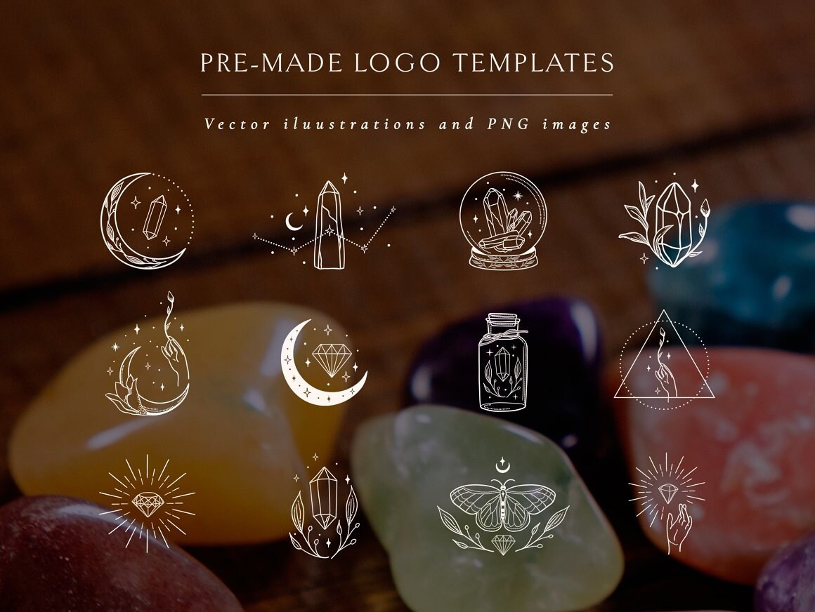 White Logo Designs With Gemstones. Gem Logo Crystal Logo | Etsy