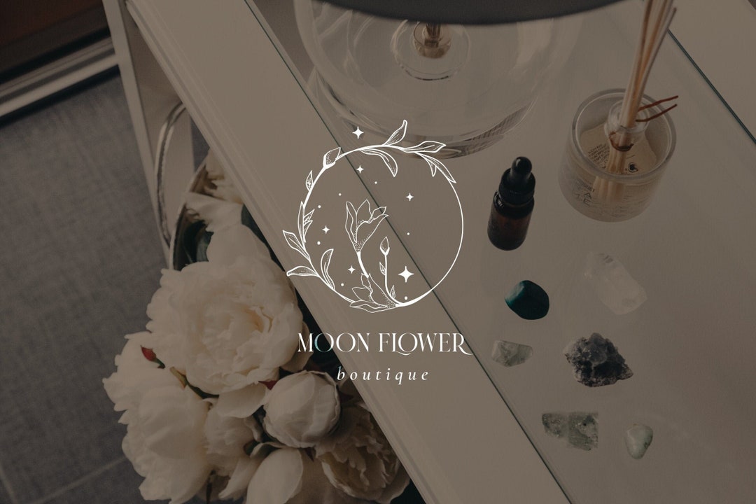 Premade Moon Flower Brand Logo Design for Blog, Business. Bohemian ...