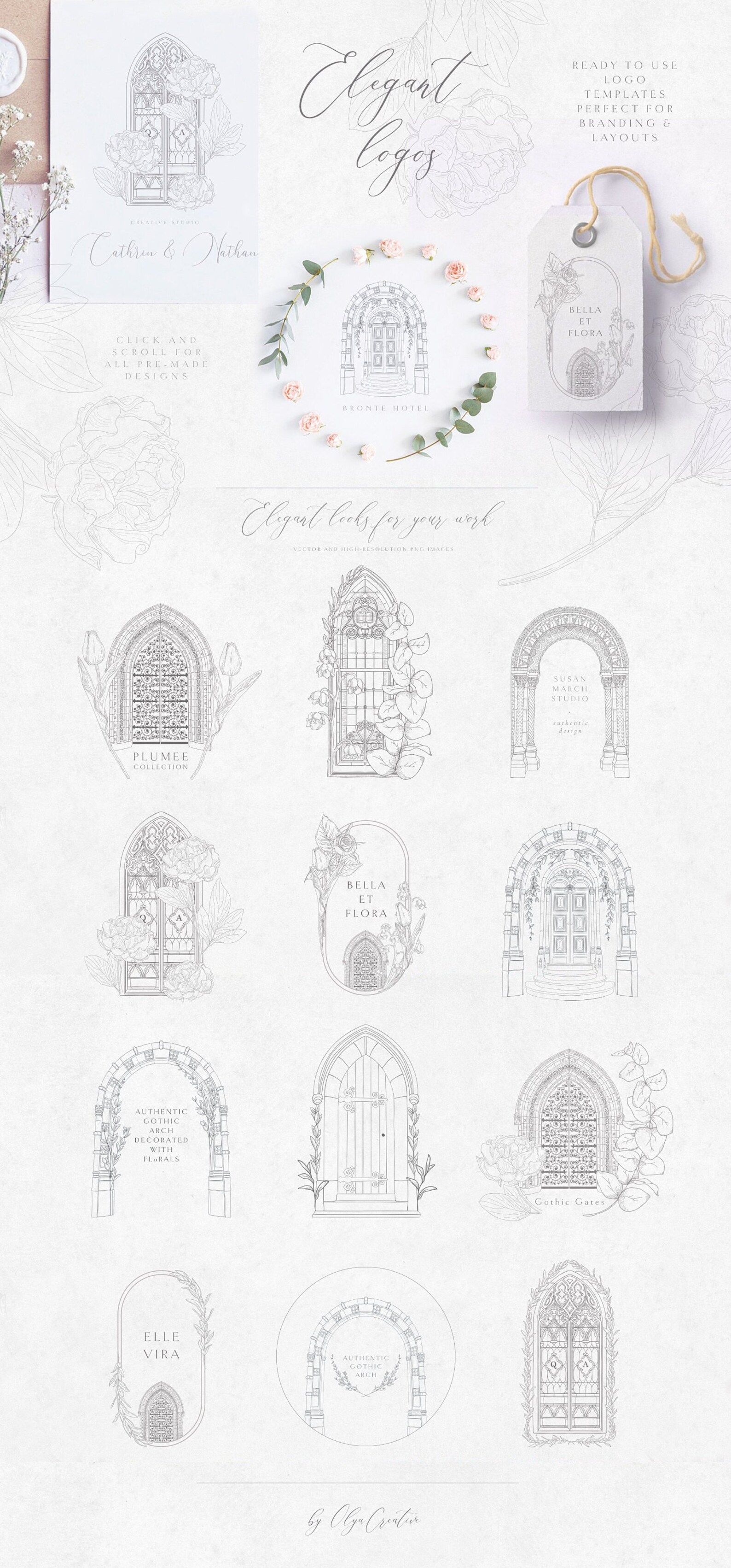 Hand-drawn Gothic Gates Windows. Logo Templates. Floral - Etsy