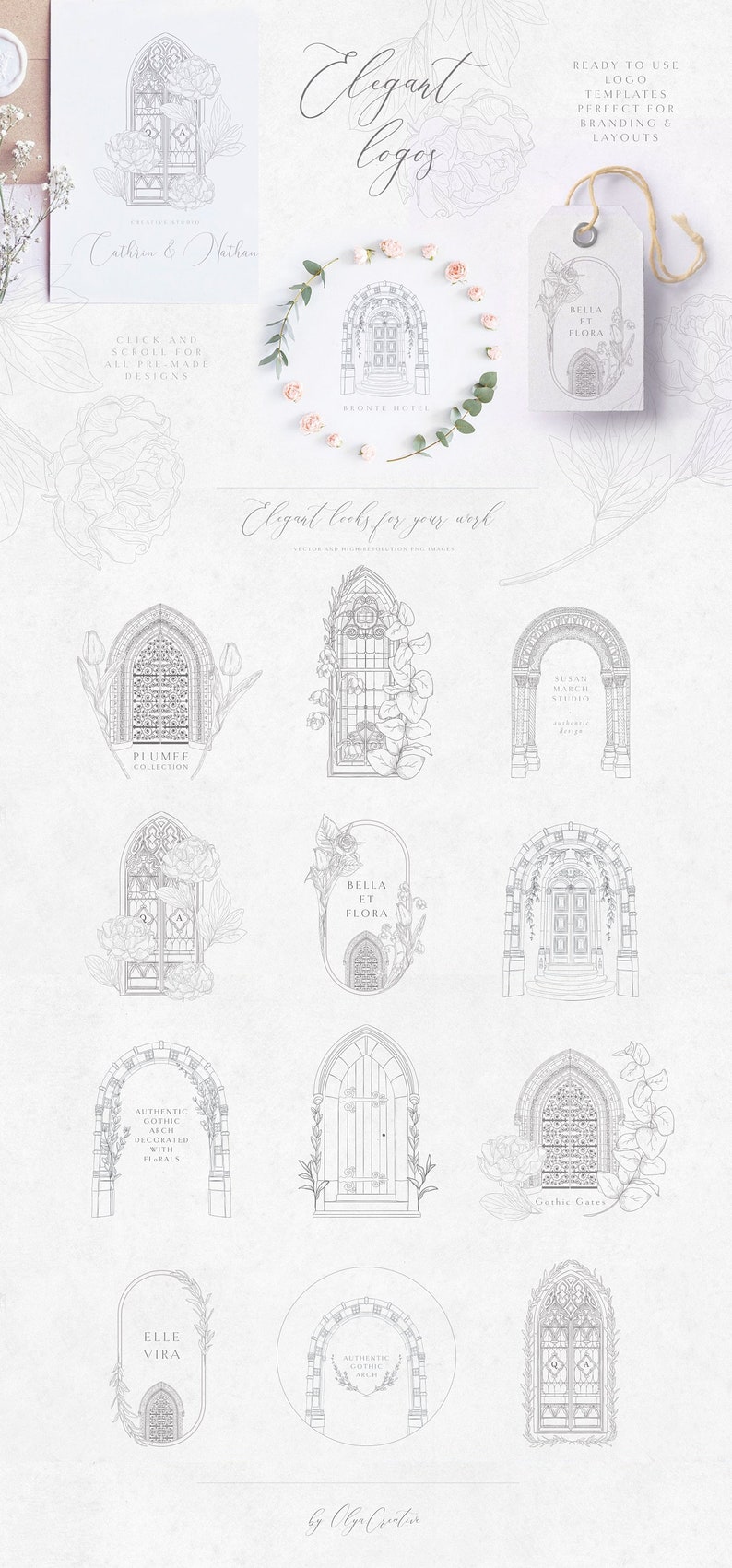 Hand-drawn Gothic Gates Windows. Logo Templates. Floral - Etsy