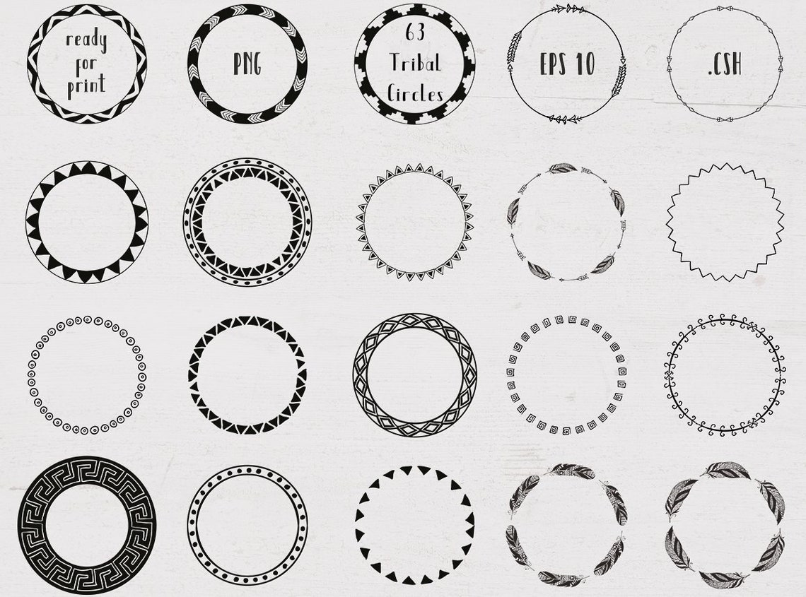 Set of 63 Hand Drawn Tribal Circles. Decorative Geometric Logo Elements ...