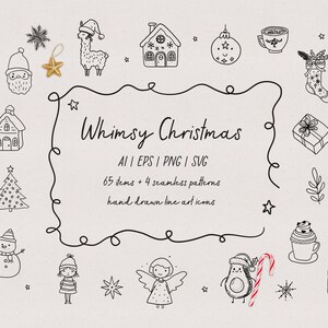 Christmas Hand Drawn Whimsical Line Art Icons Patterns Collection Xmas ...