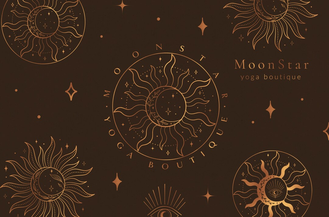 Premade Sun Moon Brand Logo Design for Blog or Small Business, Line Art ...