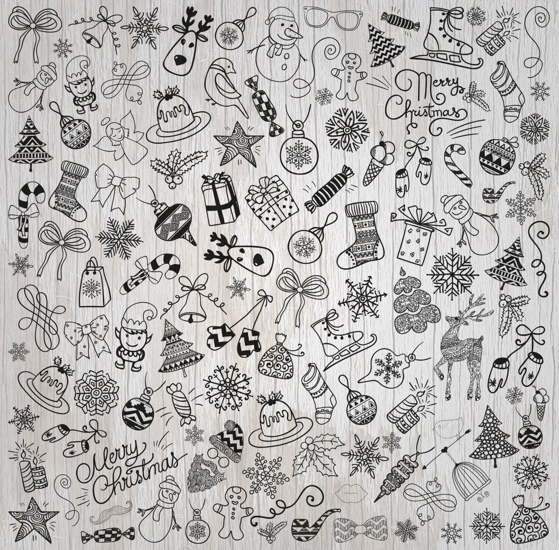 Christmas Doodles. Xmas Hand Drawn Illustrations Vector - Etsy