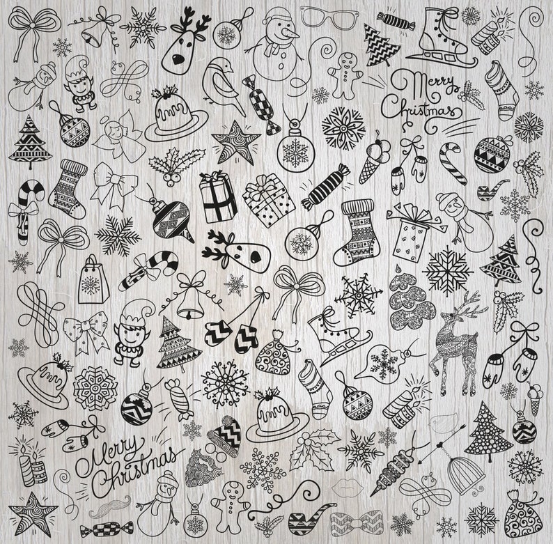 Christmas Doodles. Xmas Hand Drawn Illustrations Vector - Etsy