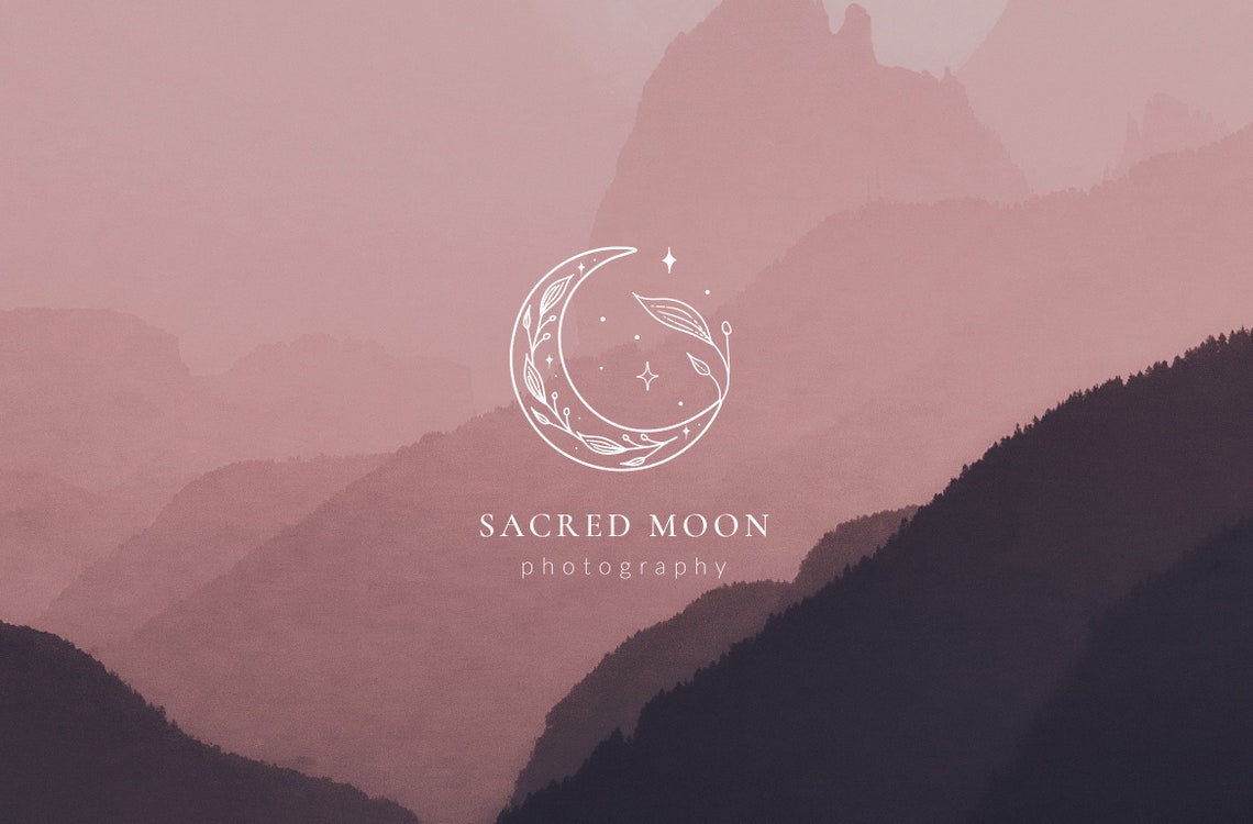 Premade Moon Brand Logo Design for Blog or Small Business, Line Art ...