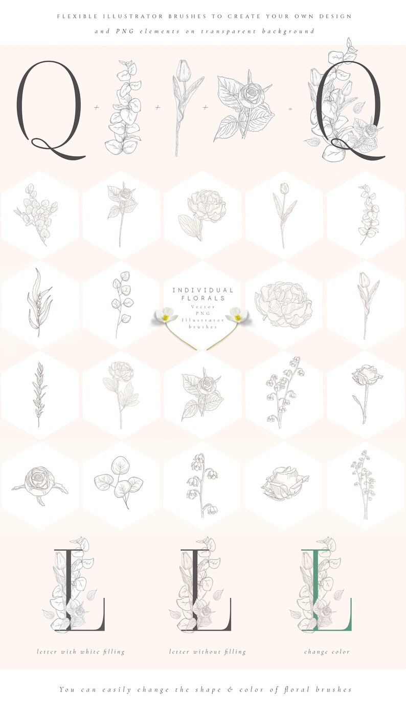 Spring Graphic. Floral Alphabet. Floral Designs Monograms - Etsy