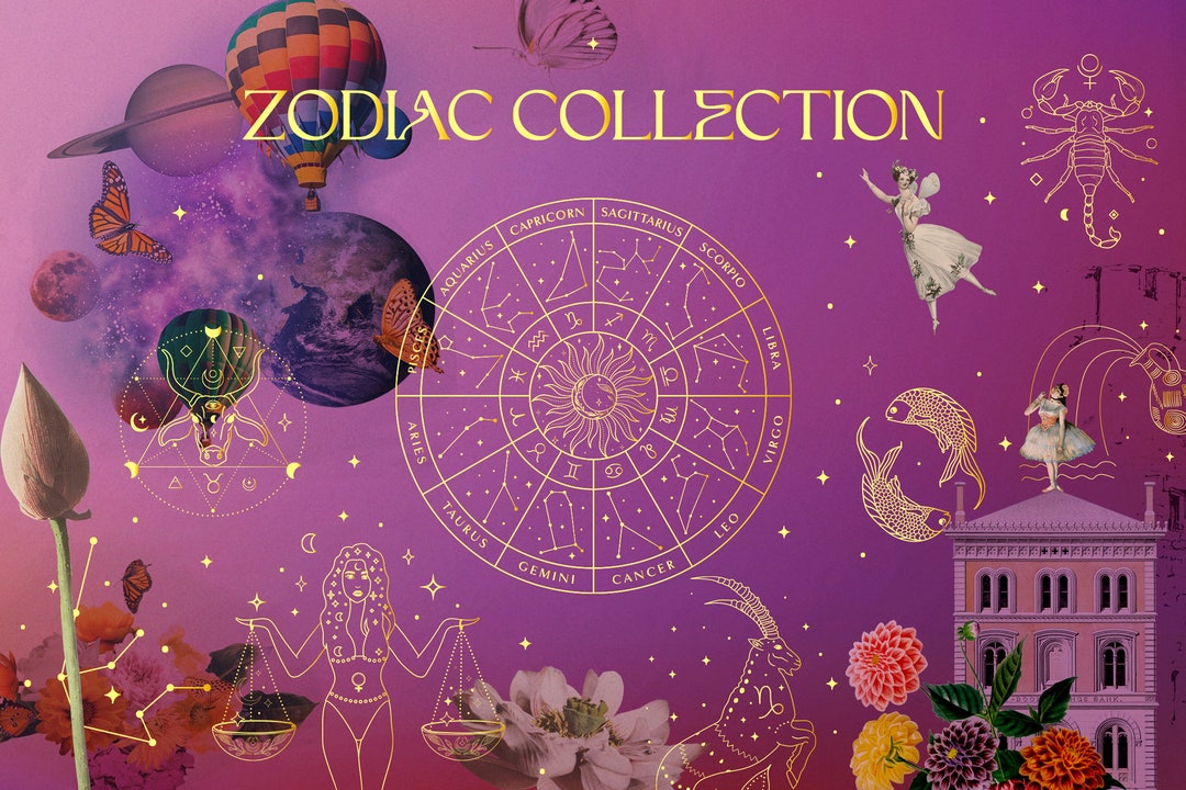Zodiac Signs and Horoscope Design Kits: Golden & Purple Premade Logo ...