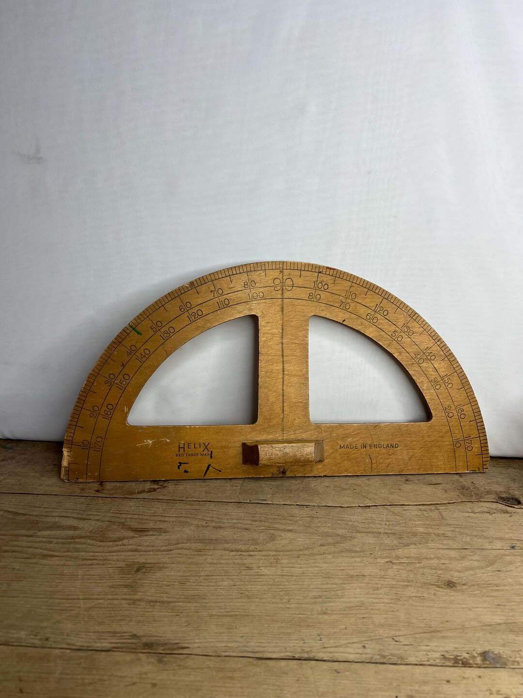 Vintage Helix Semi Circle Wooden Protractor, Measuring Tool, Workshop ...
