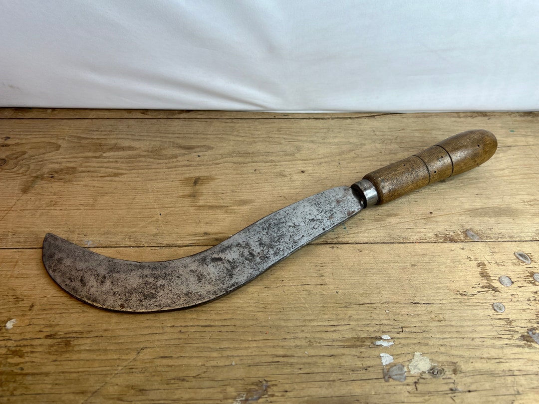 Antique Slasher Blade Tool, Garden Clearance Etc.. Wooden Handle ...