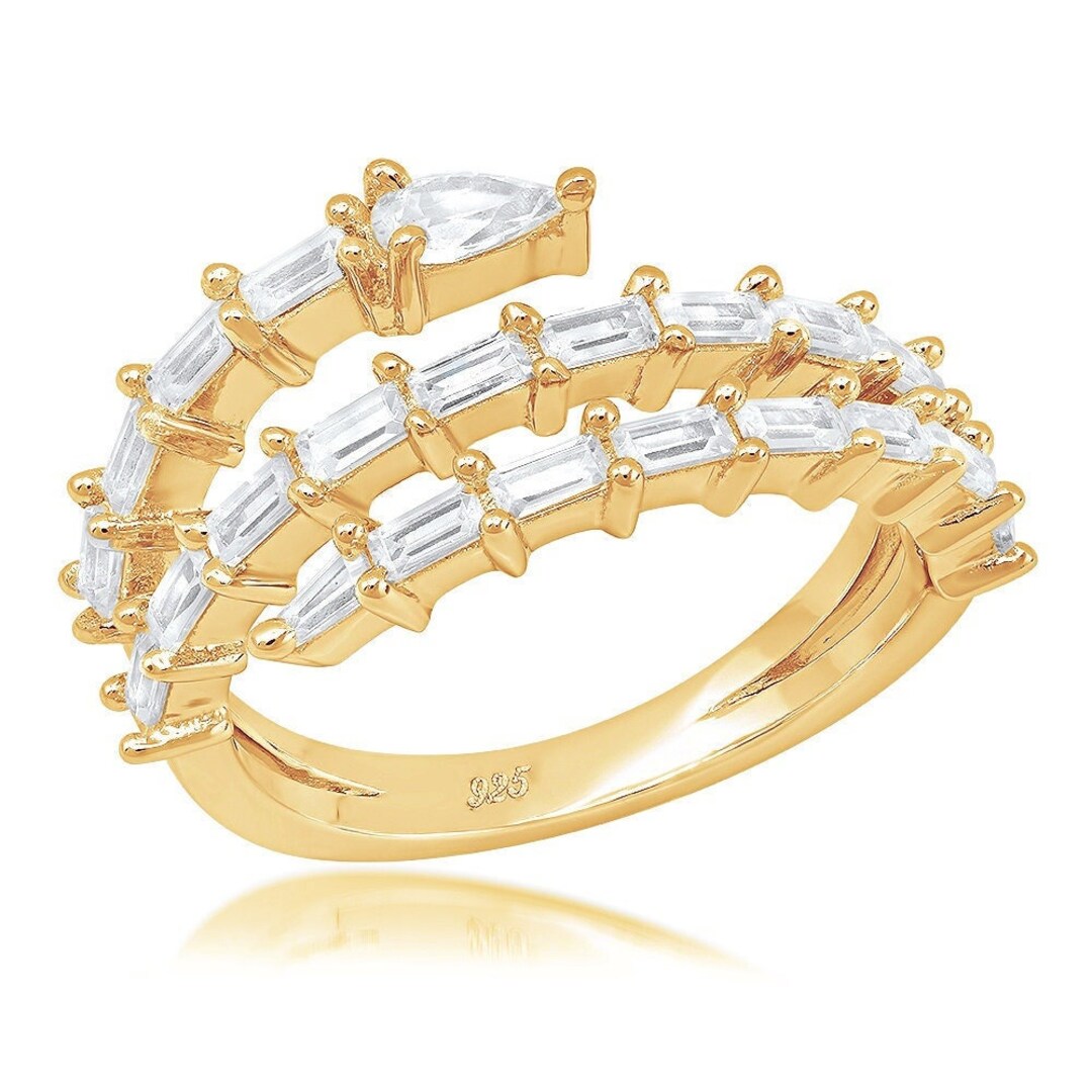 Baguette CZ Wrap Ring: Sterling Silver Wide Eternity Band - Etsy