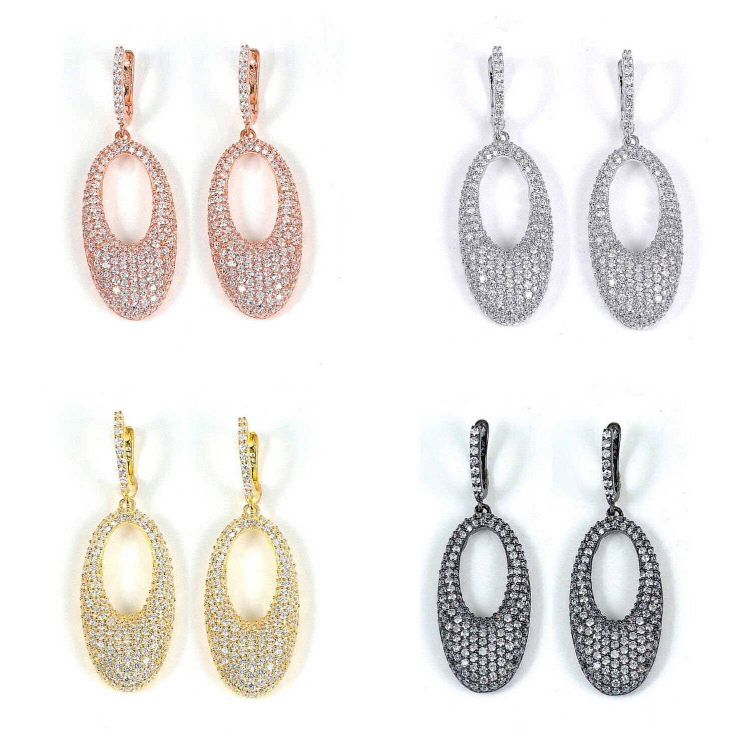 Hoop Earrings-pave Signity CZ Black Rose Yellow or Sterling - Etsy