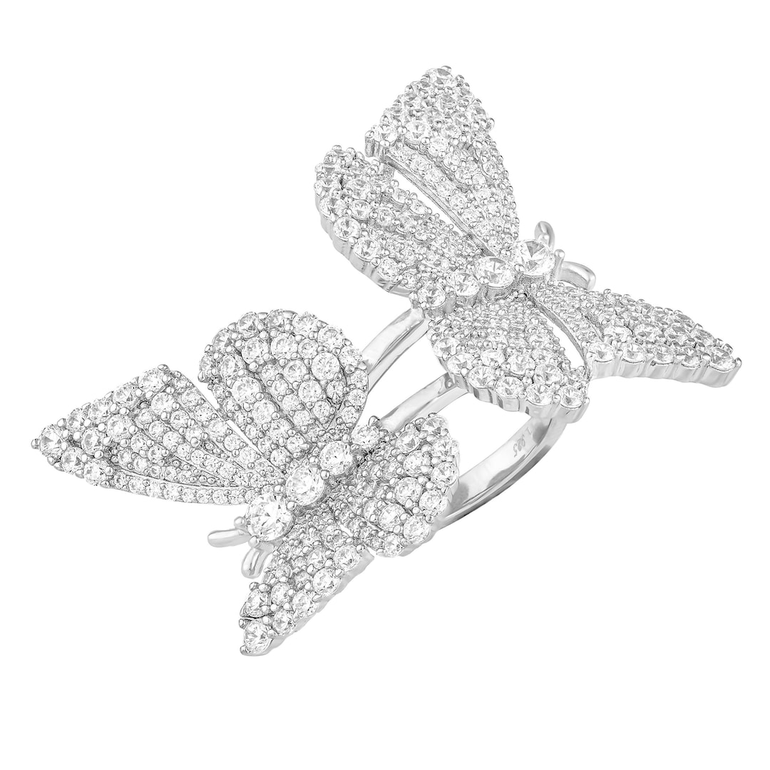 Sterling Silver Butterfly Ring: Pave CZ Double Butterflies, Art Deco - Etsy