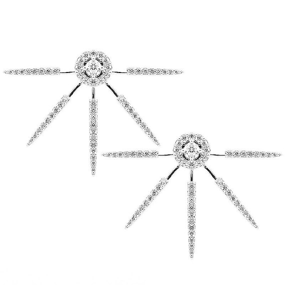 Pave & Round Stud Signity CZ Sterling Silver Halo Spike Ear - Etsy