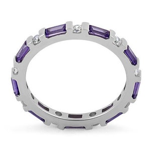 Eternity Rings Channel Set Purple Amethyst Baguette & Round Alternating ...