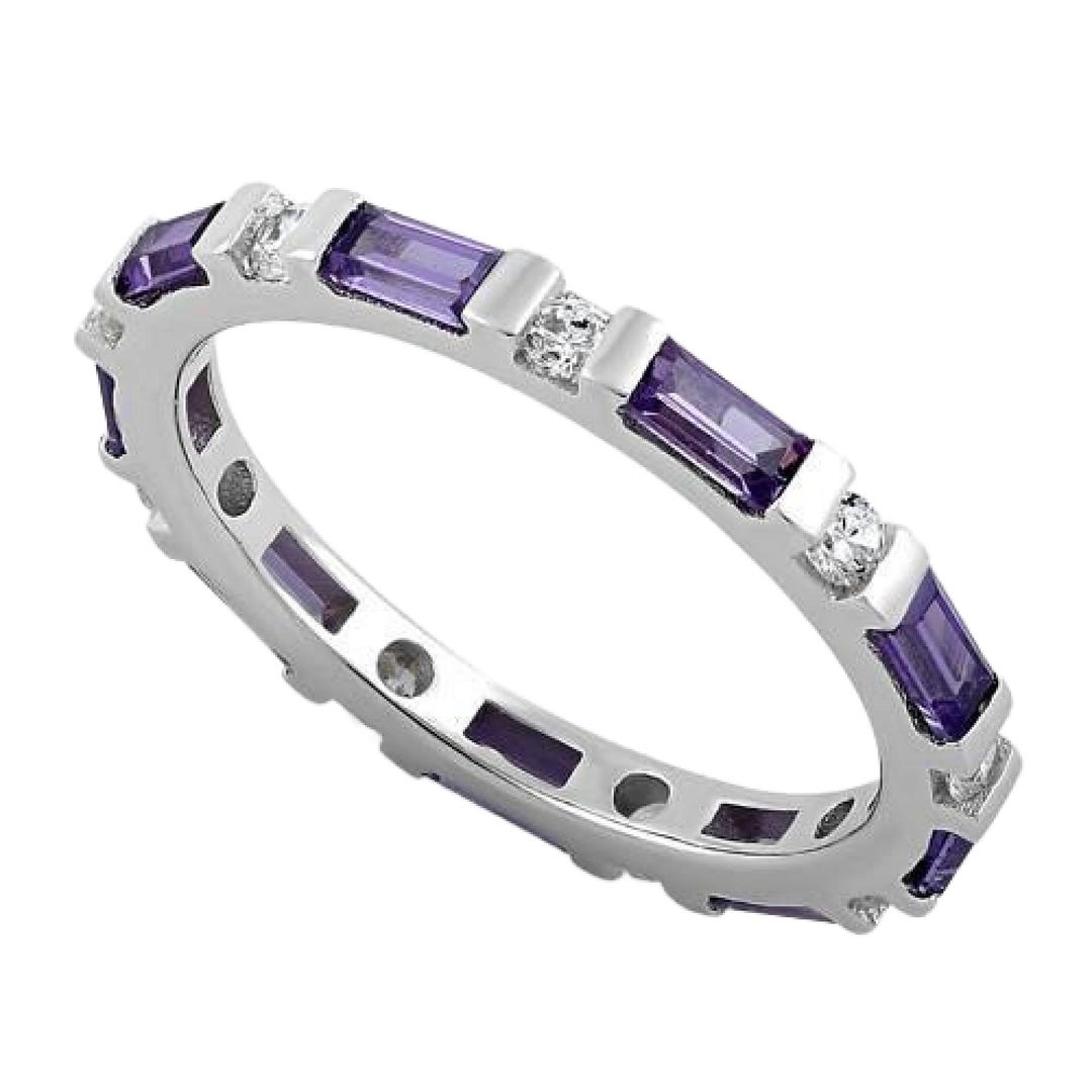 Eternity Rings Channel Set Purple Amethyst Baguette & Round Alternating ...